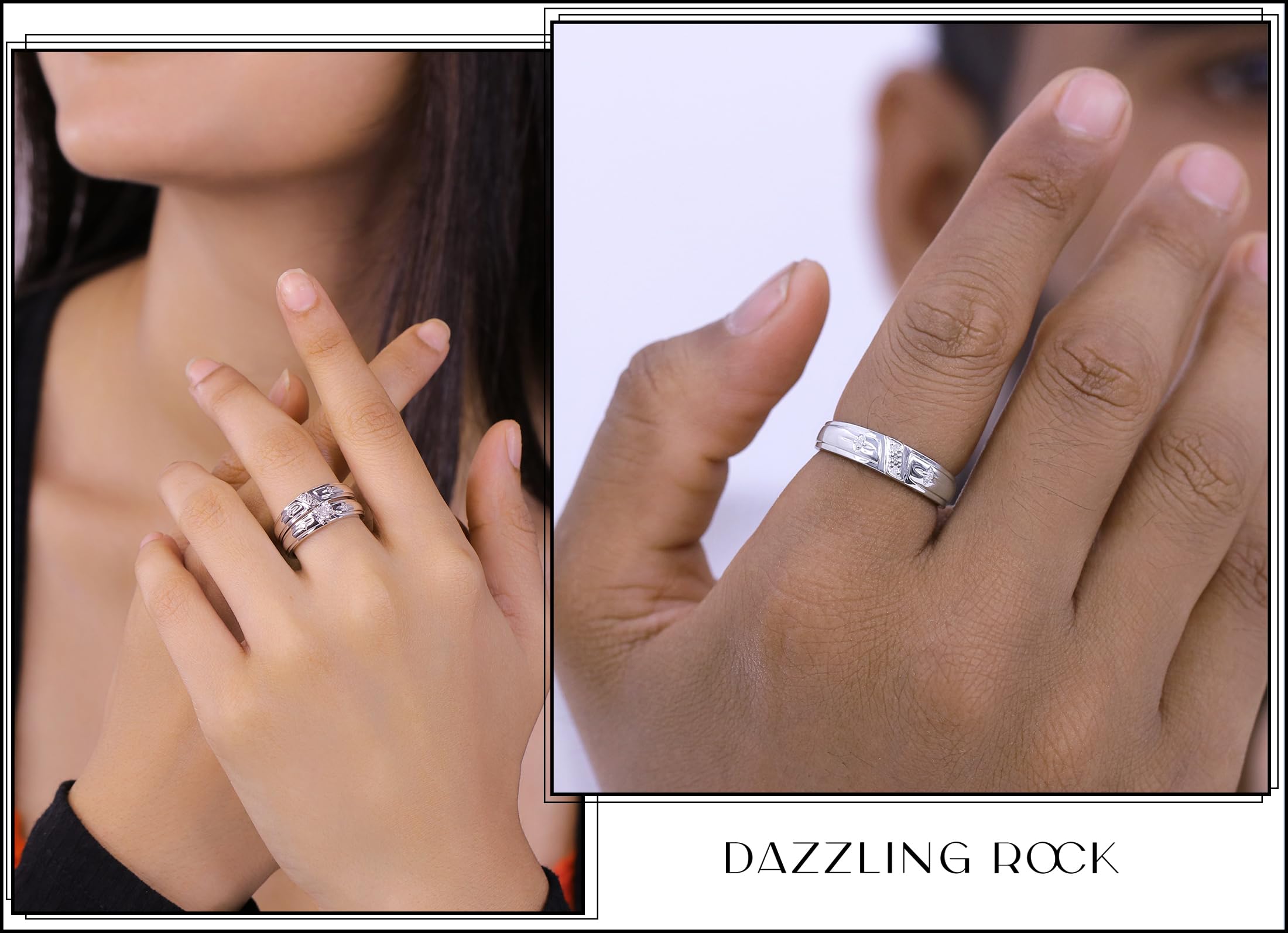 Dazzlingrock Collection 0.20 Carat Round White Diamond Cross Matching Trio Ring Set for Him & Her in 10K White Gold, Women Size 6.5 and Men Size 10.5