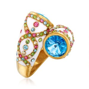 Ross-Simons Multicolored Crystal and Blue Crystal Ring With White Enamel in 18kt Gold Over Sterling. Size 7