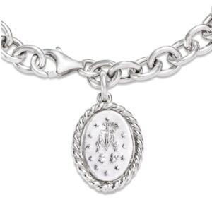 Ross-Simons Italian Sterling Silver Miraculous Medal Charm Bracelet. 7 inches