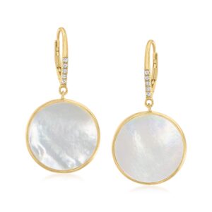 ross-simons mother-of-pearl and .10 ct. t.w. white topaz circle drop earrings in 18kt gold over sterling