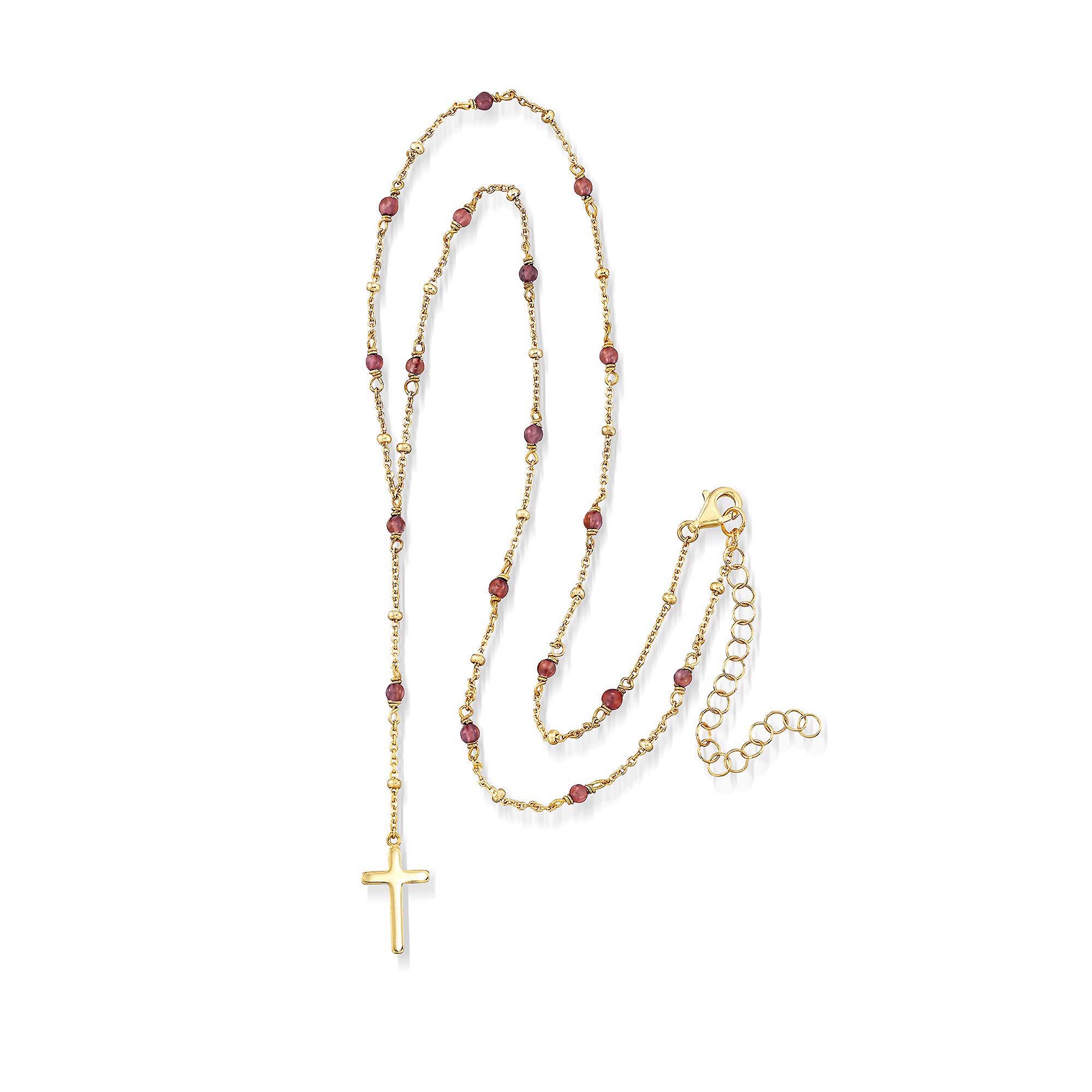 Ross-Simons 2.30 ct. t.w. Garnet Rosary Beads With Cross Necklace in 18kt Gold Over Sterling. 16 inches