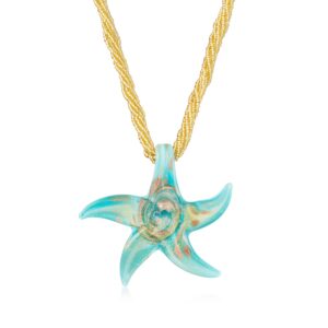 ross-simons italian turquoise murano glass starfish necklace with 18kt gold over sterling. 20 inches