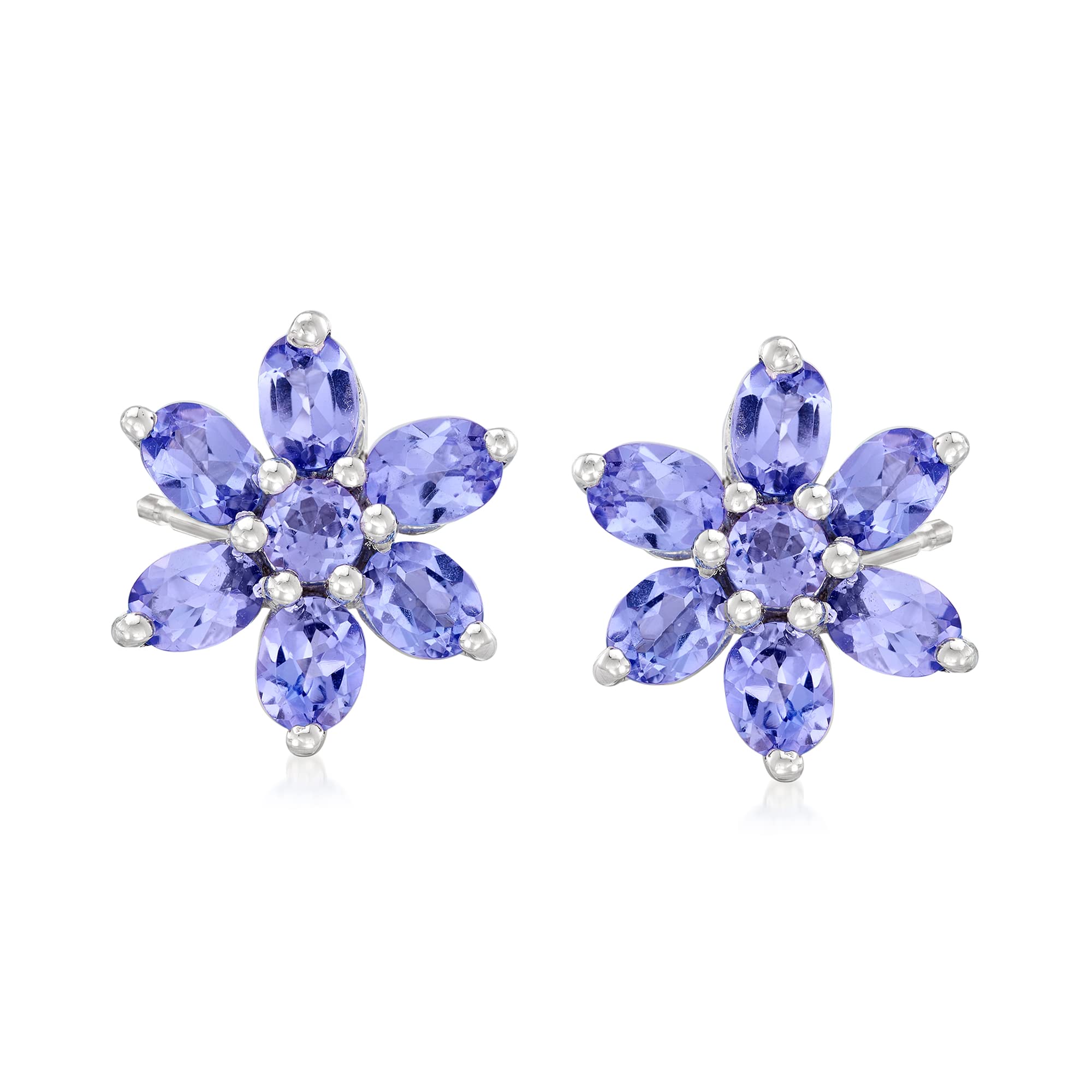 Ross-Simons 2.10 ct. t.w. Tanzanite Flower Earrings in Sterling Silver