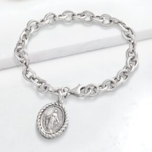 Ross-Simons Italian Sterling Silver Miraculous Medal Charm Bracelet. 7 inches