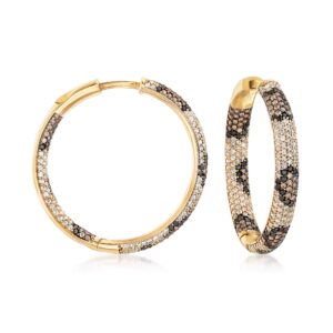 ross-simons 3.23 ct. t.w. multicolored cz leopard inside-outside hoop earrings in 18kt gold over sterling