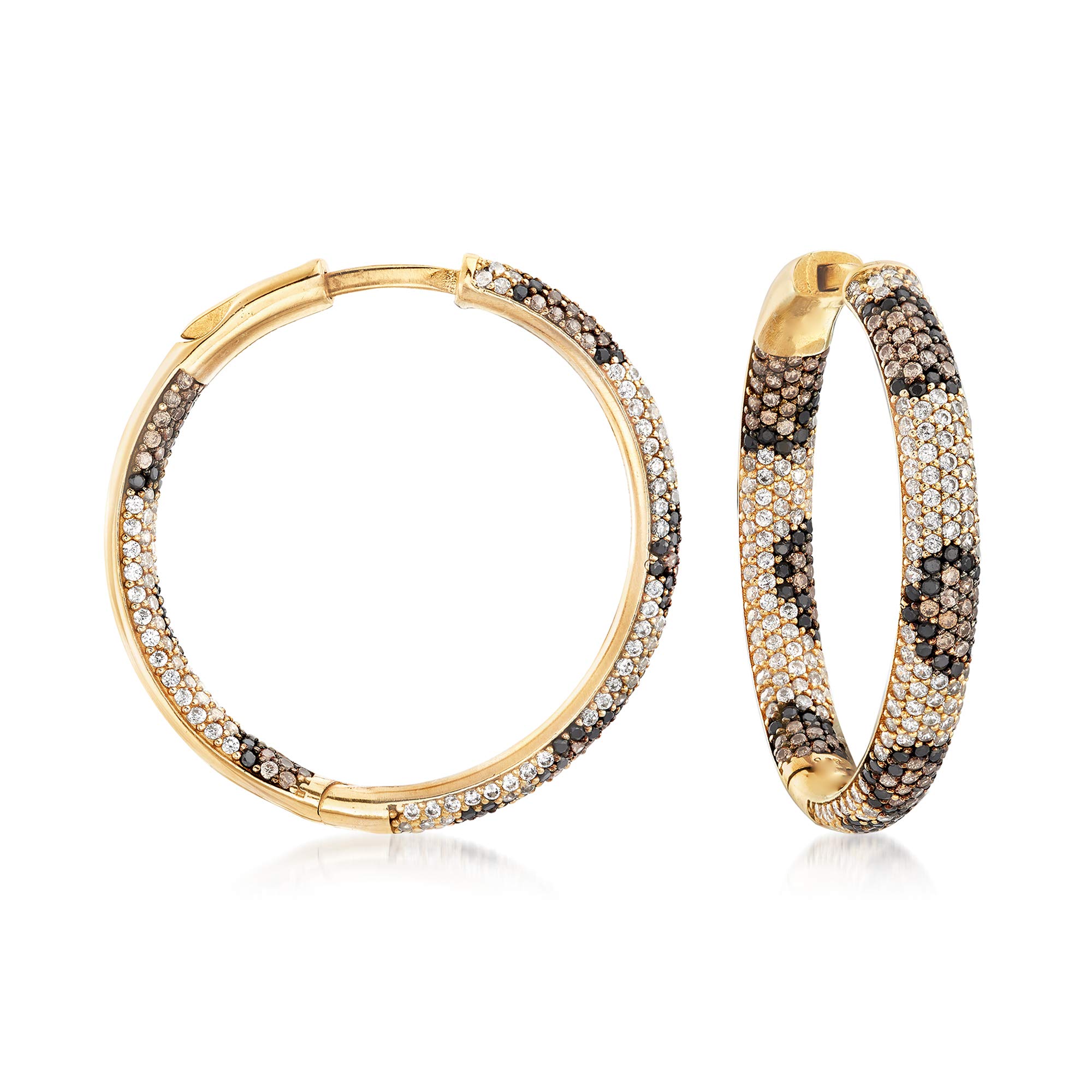 Ross-Simons 3.23 ct. t.w. Multicolored CZ Leopard Inside-Outside Hoop Earrings in 18kt Gold Over Sterling