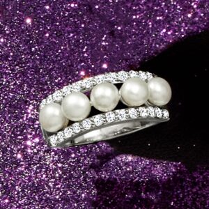 Ross-Simons 4.5mm Cultured Pearl and .70 ct. t.w. White Topaz Ring in Sterling Silver. Size 7