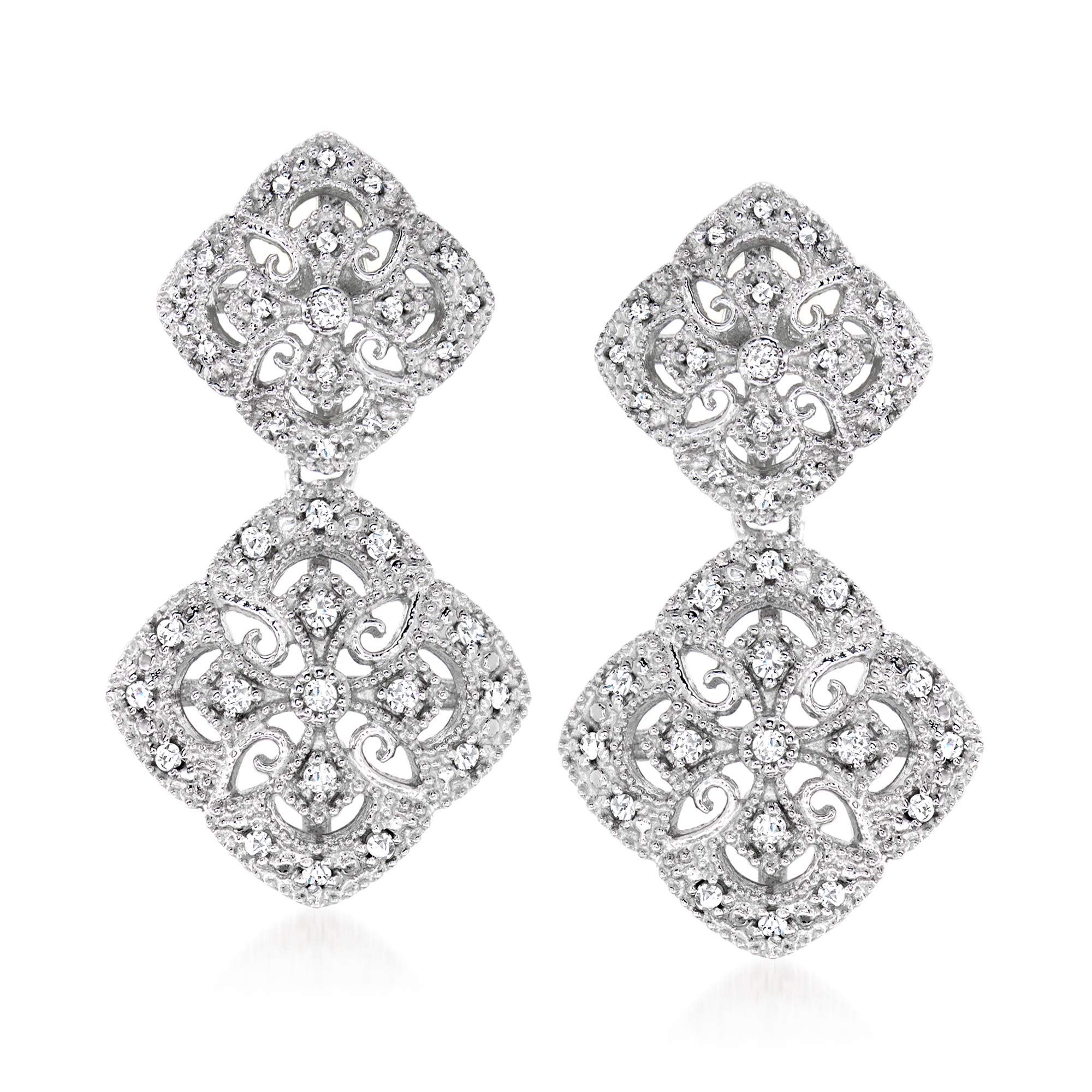 Ross-Simons 0.25 ct. t.w. Diamond Filigree Drop Earrings in Sterling Silver