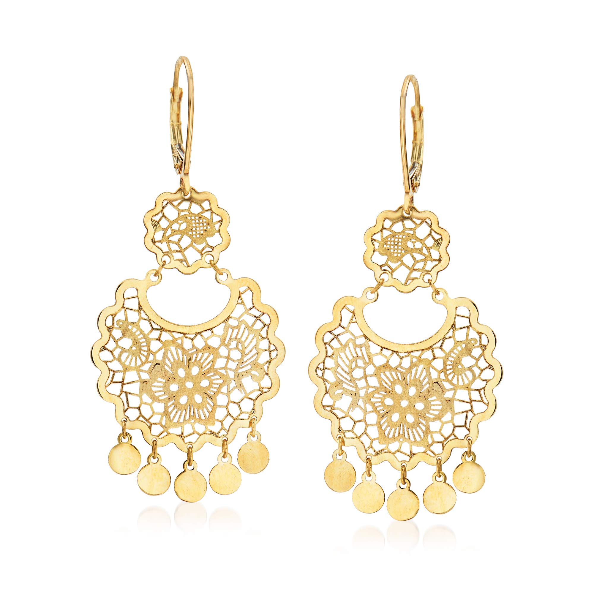 Ross-Simons Italian 14kt Yellow Gold Filigree Drop Earrings