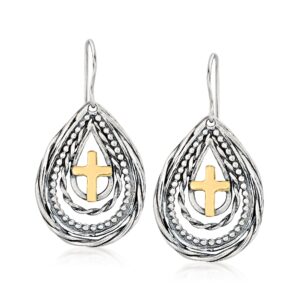 ross-simons sterling silver and 14kt yellow gold cross teardrop earrings