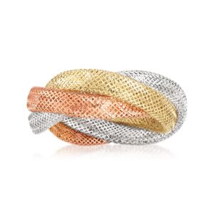 ross-simons italian 14kt tri-colored gold mesh ring. medium (7-8)