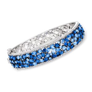 ross-simons 10.80 ct. t.w. simulated sapphire and 1.00 ct. t.w. cz bangle bracelet in sterling silver. 7.5 inches