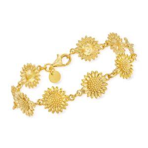 ross-simons italian 18kt gold over sterling sunflower bracelet. 8 inches