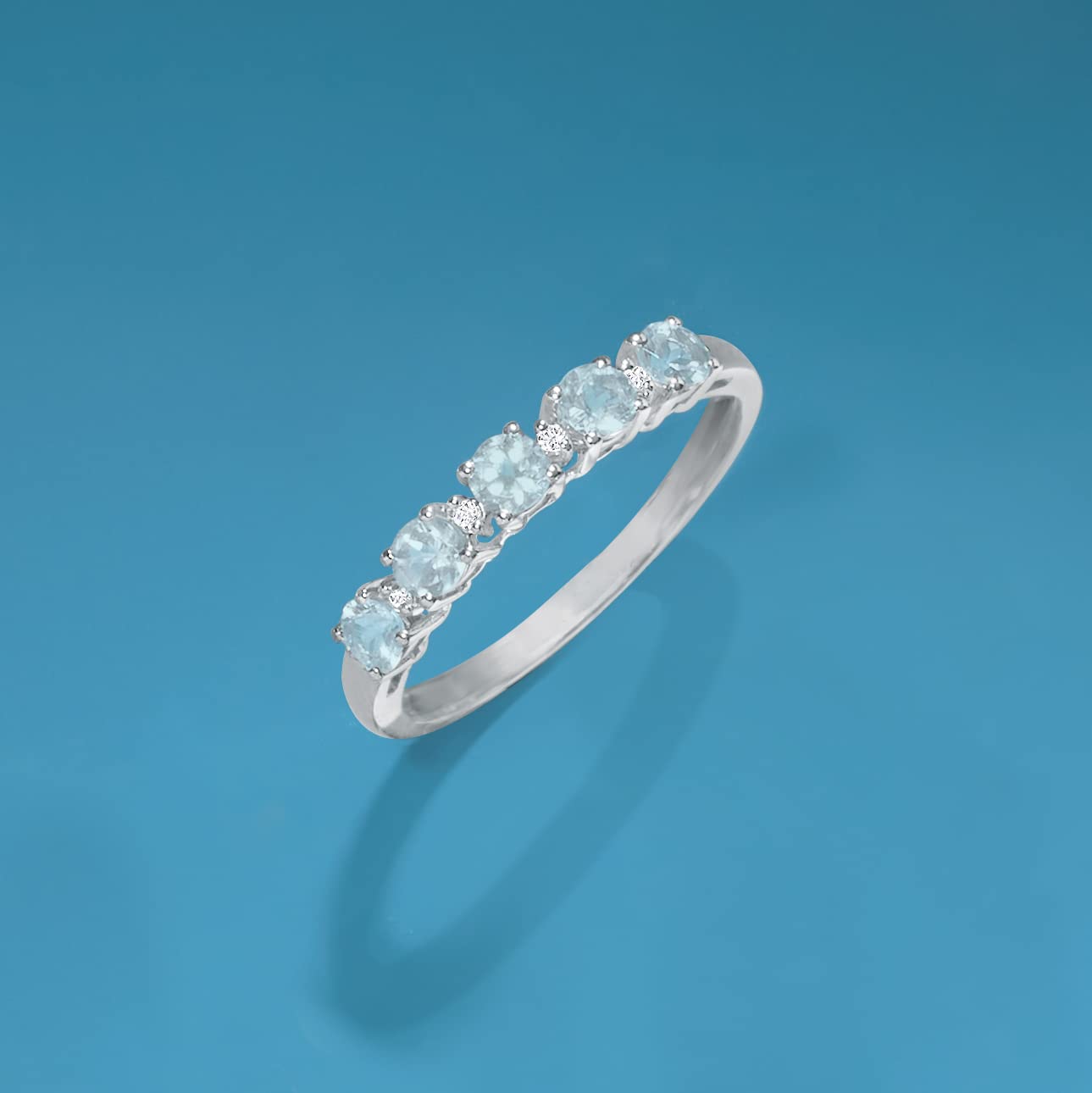 Ross-Simons 0.60 ct. t.w. Aquamarine Ring With Diamond Accents in 14kt White Gold. Size 7