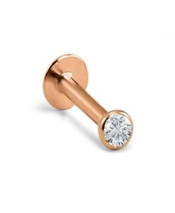 14k rose gold threadless push pin labret nose ring stud 3/16" 5mm post 3mm bezel cz 18g