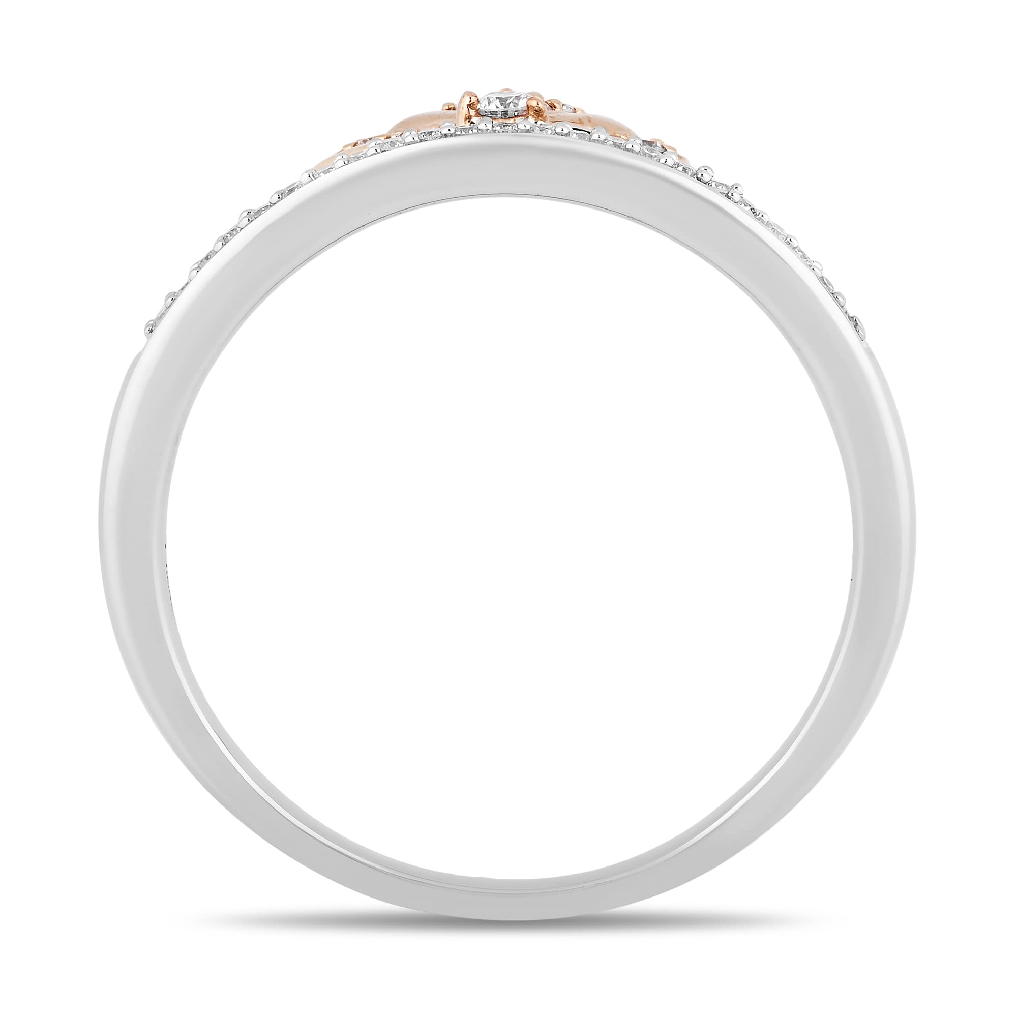 Jewelili Enchanted Disney Fine Jewelry Sterling Silver and 10K Rose Gold 1/6 Cttw Natural White Round Diamonds Ariel Tiara Ring Size 7