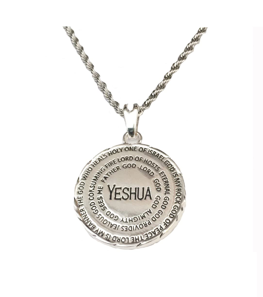 Shofars From Afar Hebrew & English Yeshua Silver Names of God Medallion Necklace - chain included