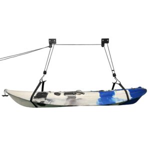 libosulv kayak hoist lift systems for kayaks, canoes, surfboards, bikes or ladders. kayak suspension hoist pulley garage storage for bicycle