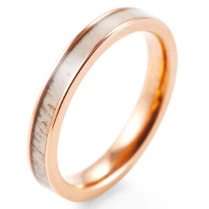 shardon women's 3mm rose gold titanium ring with real antler inlaid wedding bands (6)