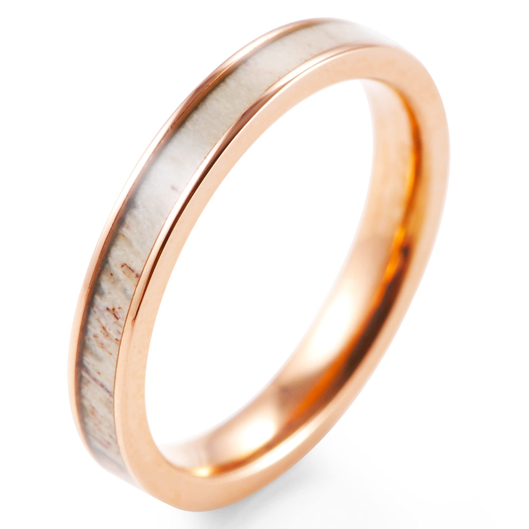 SHARDON Women's 3mm Rose Gold Titanium Ring with Real Antler Inlaid Wedding Bands (6)