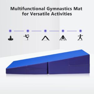 GYMAX Incline Gymnastic Mat, Folding and Non-Folding 60”x30”x14” Tumbling Cheese Wedge Mat for Gymnastic, Martial, Cheerleading, Dance Yoga Stretch Training Practice, Kids Girls Adult (Blue)