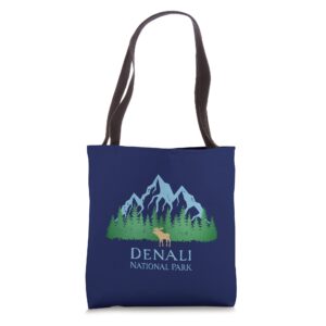 denali national park alaska mountain trees moose souvenir tote bag