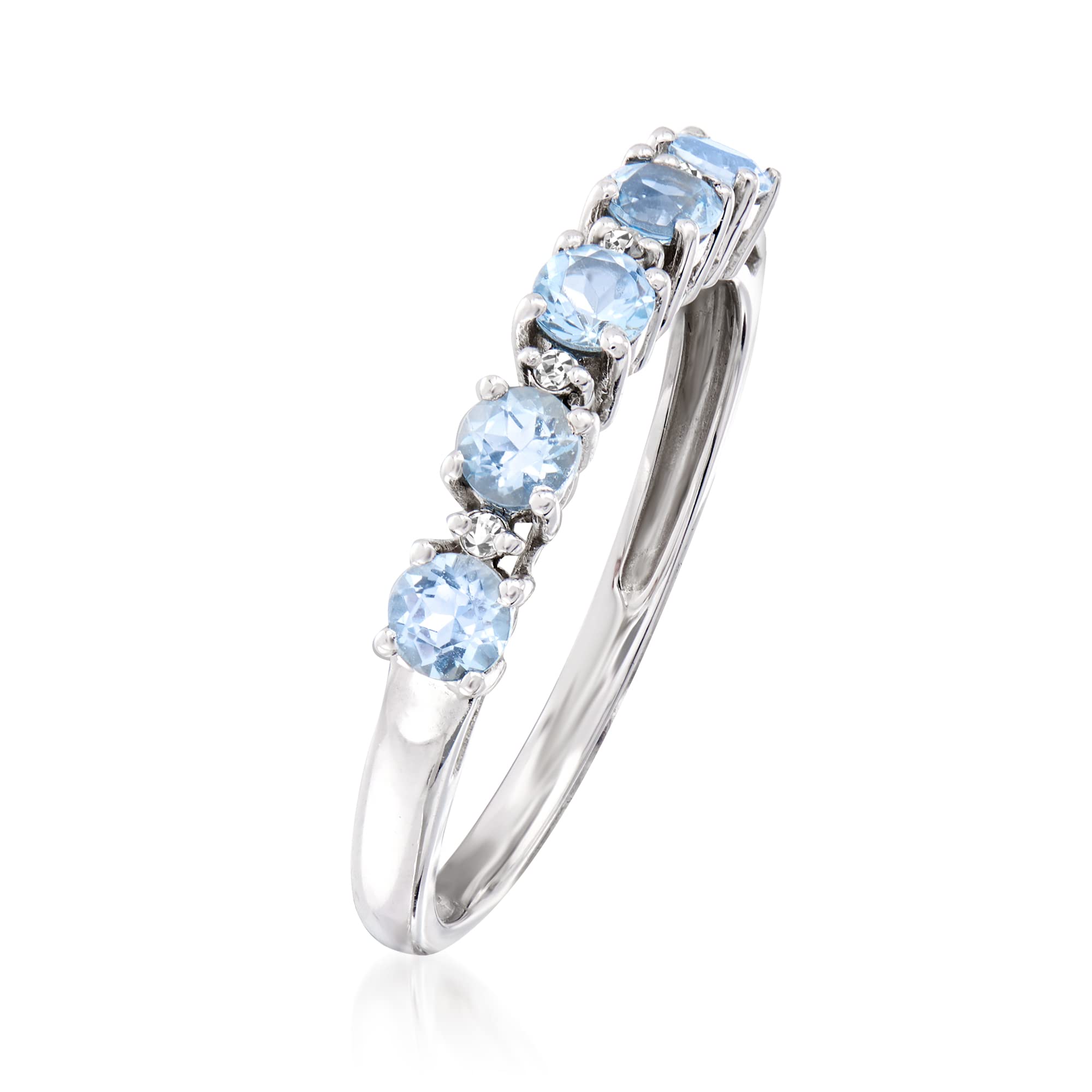 Ross-Simons 0.60 ct. t.w. Aquamarine Ring With Diamond Accents in 14kt White Gold. Size 7