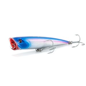 Dr.Fish Topwater Popper Saltwater Fishing Lures, 5-1/2 Inches GT Popper VMC Treble Hooks Surf Fishing Lures for Striper Pike Salmon Lures Bass Popper Fishing Plugs Offshore Blue/Purple