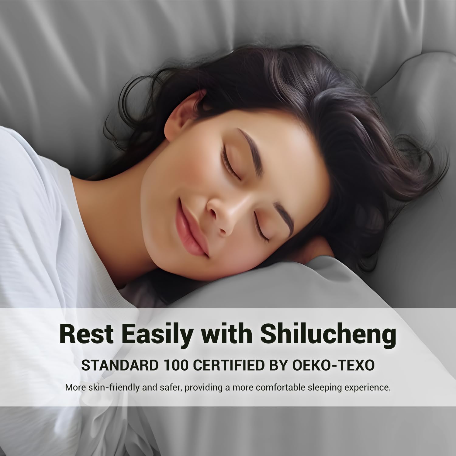 Shilucheng 4-Piece King Size Sheets Set，Blend of Rayon Derived from Bamboo_Sheets，Cooling & Breathable Bed Sheets, Silky Bedding Sheets & Pillowcases, 16 Inch Deep Pockets (King,Grey)