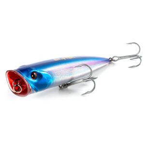 dr.fish topwater popper saltwater fishing lures, 5-1/2 inches gt popper vmc treble hooks surf fishing lures for striper pike salmon lures bass popper fishing plugs offshore blue/purple