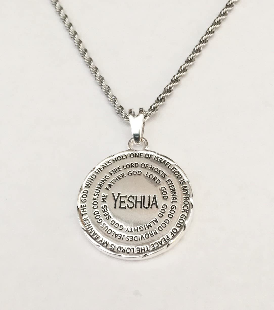 Shofars From Afar Hebrew & English Yeshua Silver Names of God Medallion Necklace - chain included