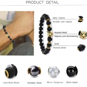 CASDAN 12Pcs 8MM Lava Rock Stone Bead Bracelet for Men Women Dragon/Lion/Panther Leopard Head Bracelet Charm Bracelets Set Adjustable