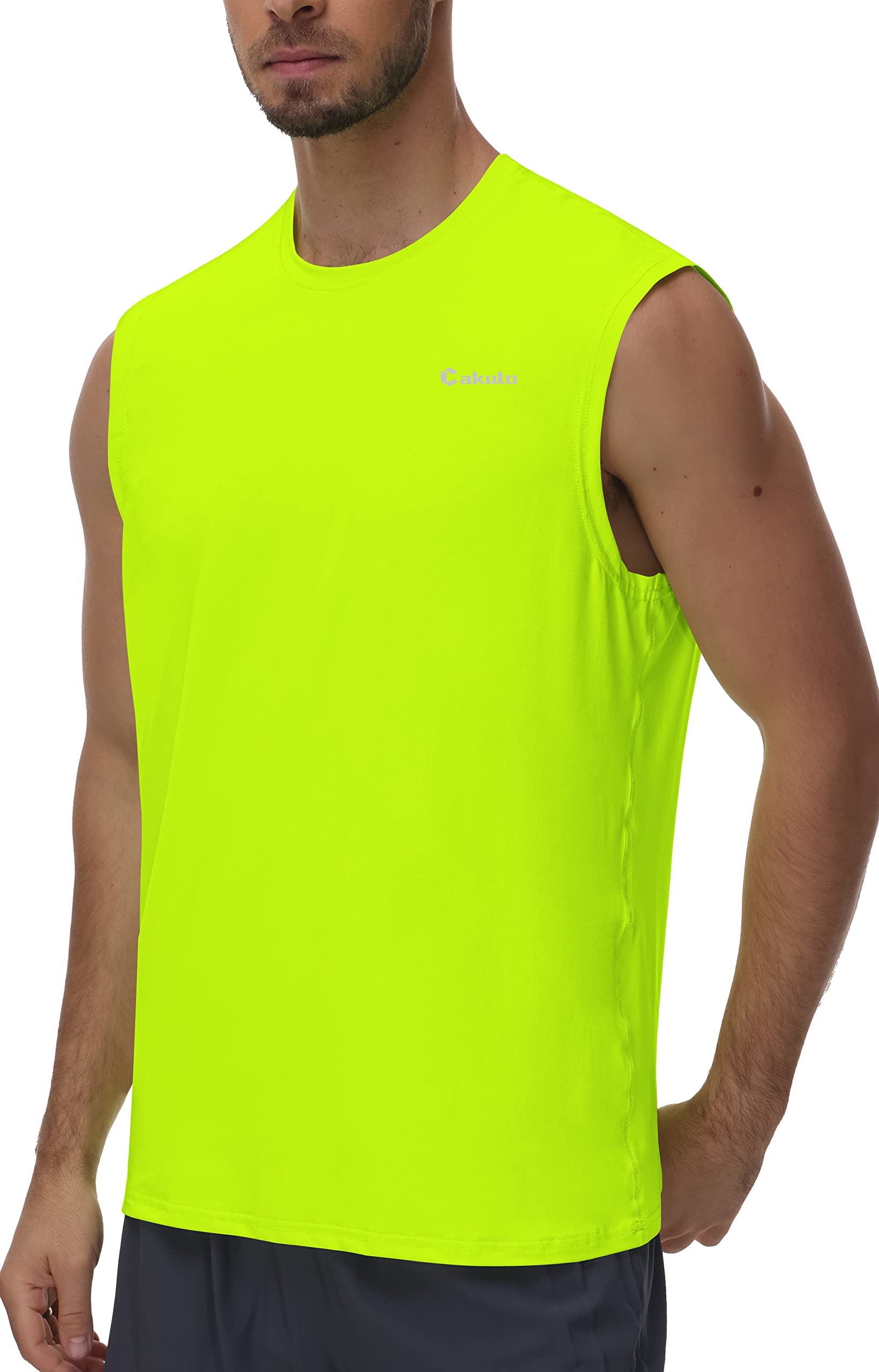 Cakulo Men's Workout Swim Sleeveless Shirts Quick Dry Beach Pool Tech Running Athletic Exercise Muscle Bodybuilding Basketball Summer Joggers Tank Top Big and Tall Neon Yellow 3XL