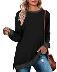 weeso long sweatshirts for women pullover sweaters tops round neck black large