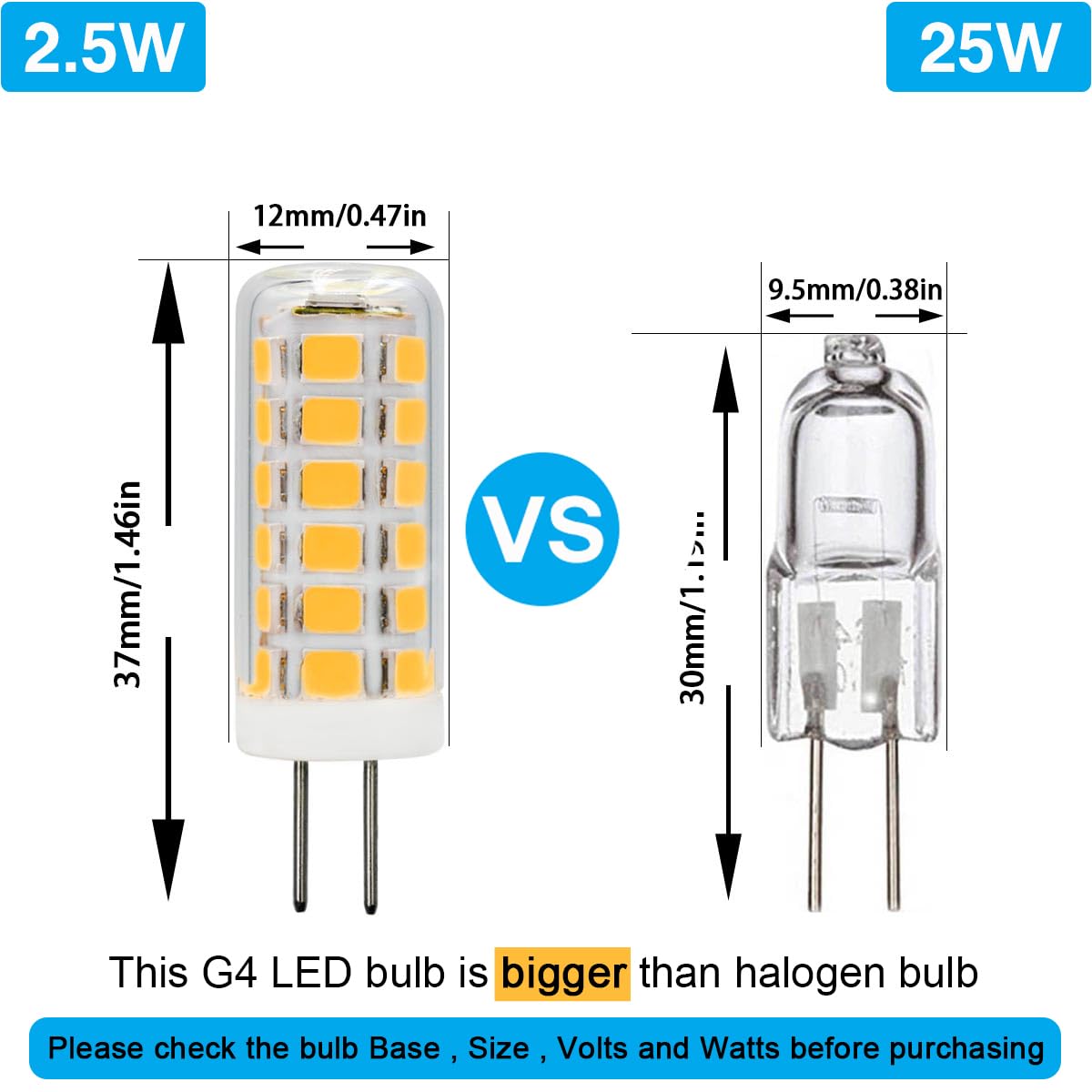 Dimmable G4 LED Light Bulbs, G4 Bi-Pin Base Lamps AC120V(Do Not Fit 12V Low Voltage) 2.5W(25W Equivalent) 260 Lumen Warm White 3000K for Home Lighting Landscape Light Ceiling Lights Chandelier, 6-Pack