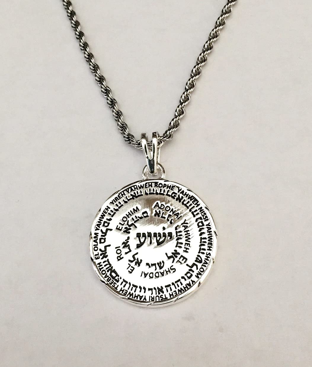 Shofars From Afar Hebrew & English Yeshua Silver Names of God Medallion Necklace - chain included