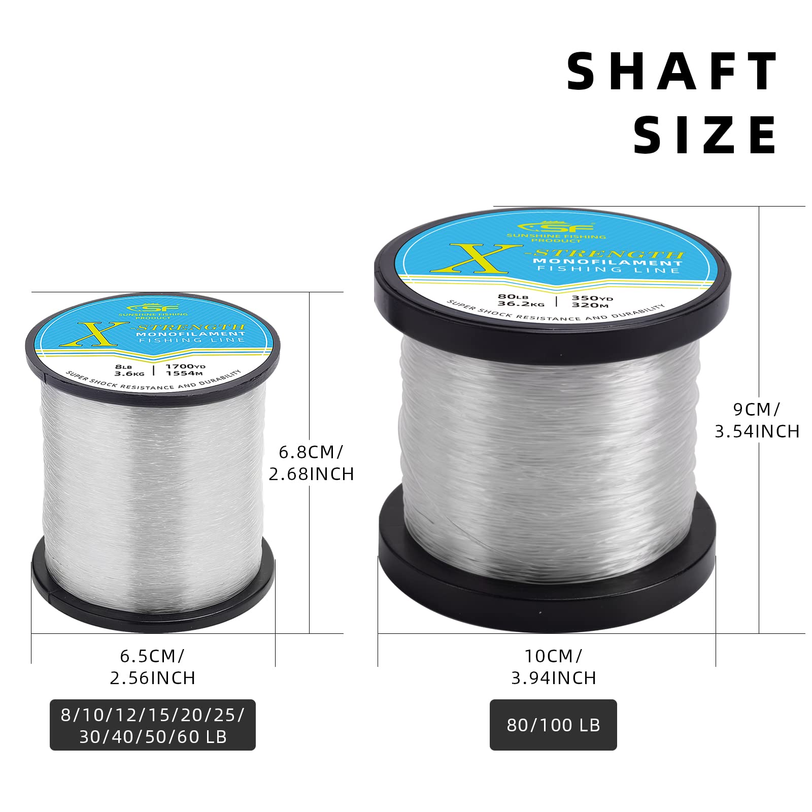 SF Monofilament Fishing Line Premium Spool X-Strong Mono Nylon Material Leader Line Clear for Saltwater Freshwater 100LB