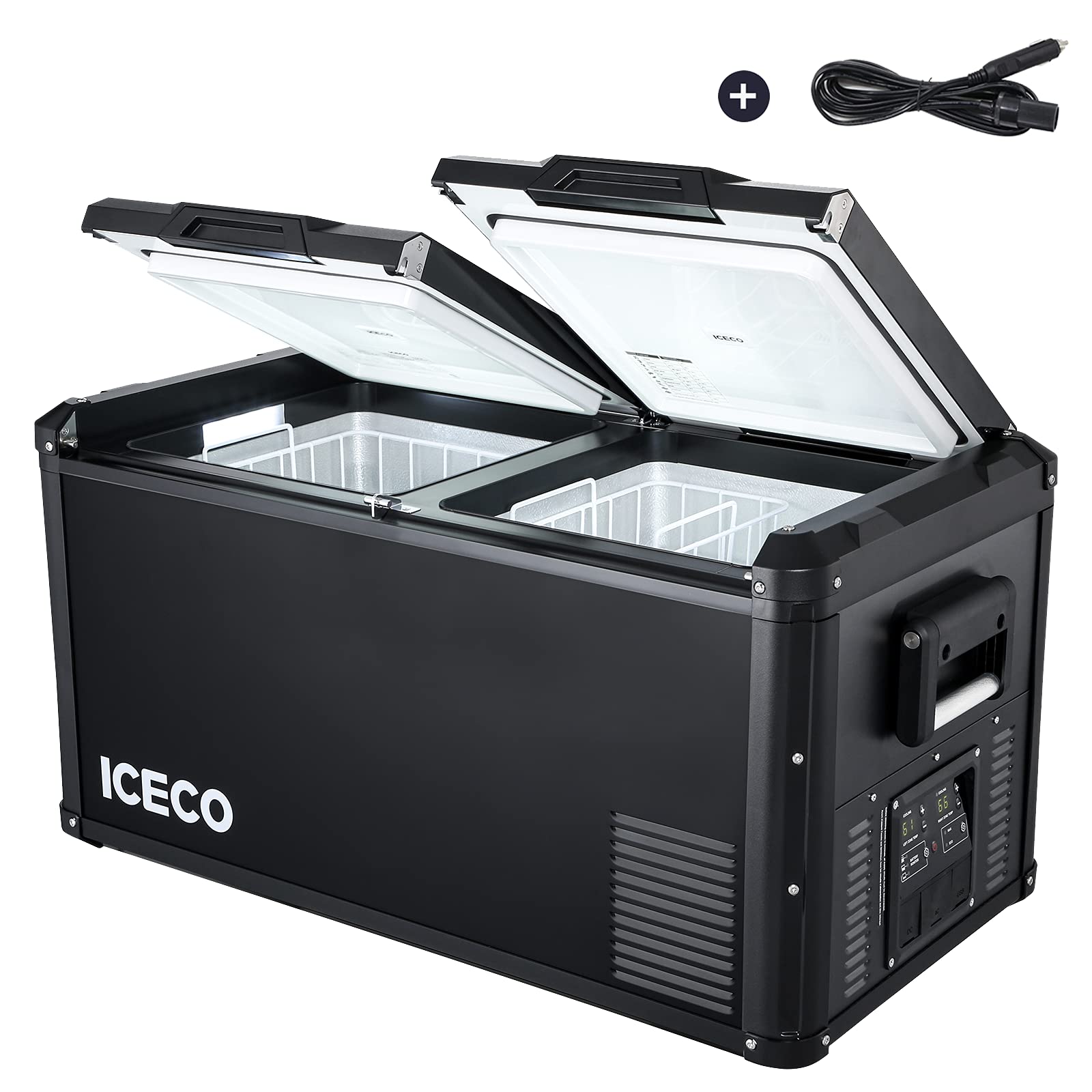 ICECO VL75 Pro 79.2 Quarts Dual Zone Portable Refrigerator with SECOP Compressor, Multi-directional Lid, Dual USB & DC 12/24V, AC 110-240V | Compact Refrigerator | For Car, Home, RV | With EC Cord