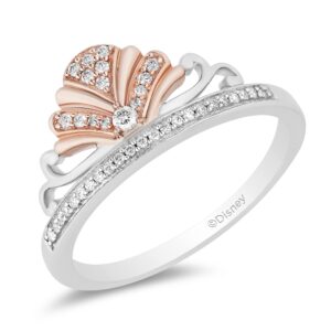 Jewelili Enchanted Disney Fine Jewelry Sterling Silver and 10K Rose Gold 1/6 Cttw Natural White Round Diamonds Ariel Tiara Ring Size 7