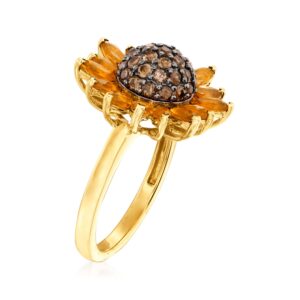 Ross-Simons 1.70 ct. t.w. Citrine and .80 ct. t.w. Smoky Quartz Sunflower Ring in 18kt Gold Over Sterling. Size 7