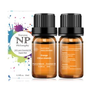 NP Natures Philosophy Orange Essential Oil 10ml, Pure & Plant-Based Aromatherapy Oils for Diffuser, Massage, Skin Care, Bath