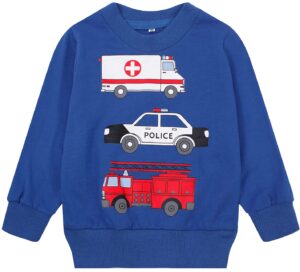 akyzic boys sweatshirts fire police car long sleeve crewneck pullover shirts toddler tops for kids 4t(police car-8065 110)