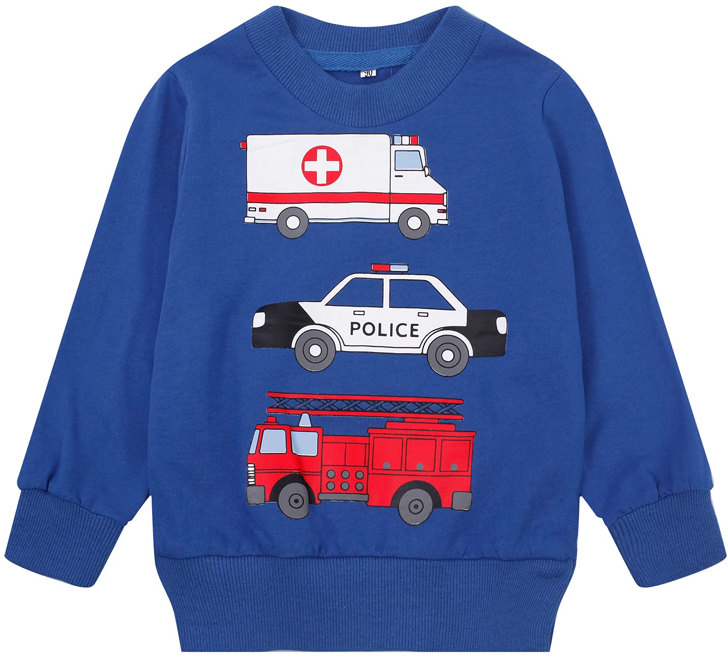 Akyzic Boys Sweatshirts Fire Police Car Long Sleeve Crewneck Pullover Shirts Toddler Tops for Kids 4t(Police Car-8065 110)