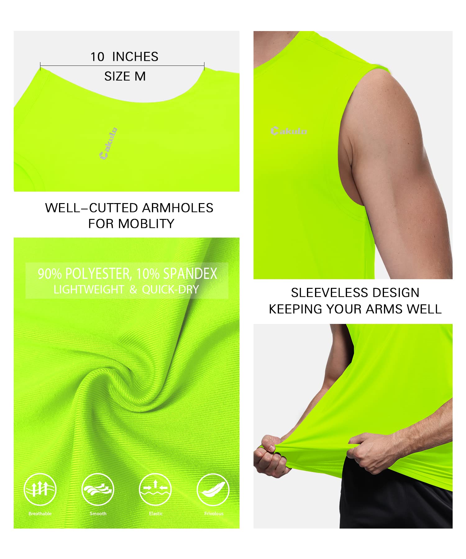 Cakulo Men's Workout Swim Sleeveless Shirts Quick Dry Beach Pool Tech Running Athletic Exercise Muscle Bodybuilding Basketball Summer Joggers Tank Top Big and Tall Neon Yellow 3XL