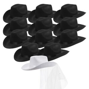 cowgirl hats party pack | bride white cowboy hat and black hats | women's bachelorette party (black, 12 pack)