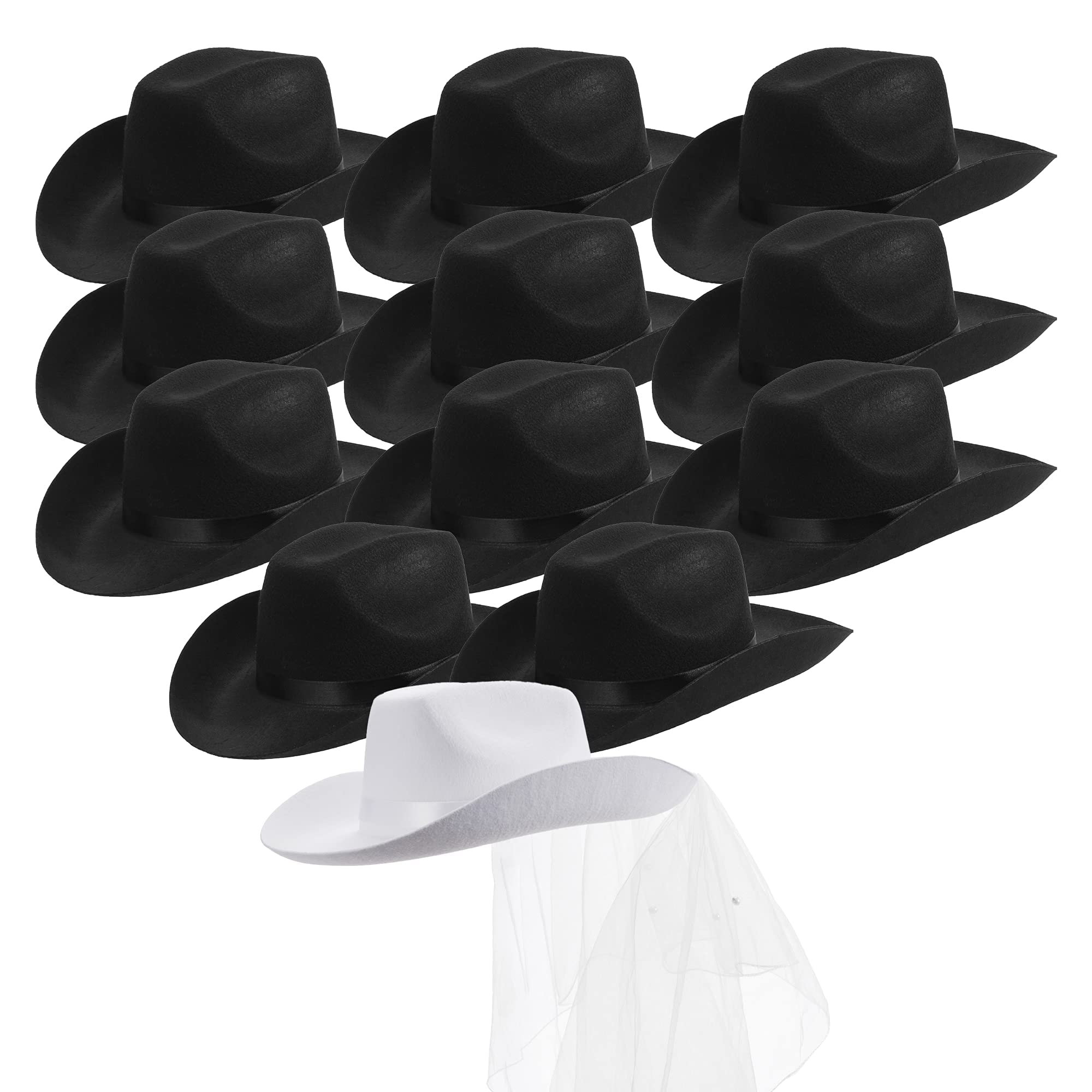 Cowgirl Hats Party Pack | Bride White Cowboy Hat and Black Hats | Women's Bachelorette Party (black, 12 pack)