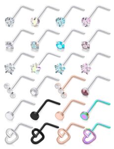 hoeudjo 20g nose rings surgical steel nose ring studs heart cz inlaid piercing jewelry for women men girls