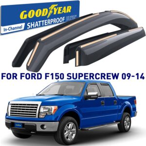 Goodyear Shatterproof in-Channel Window Deflectors for Trucks Ford F-150 2009-2014 SuperCrew, Rain Guards, Window Visors for Cars, Vent Deflector, Truck Accessories, 4 pcs- GY003405LP