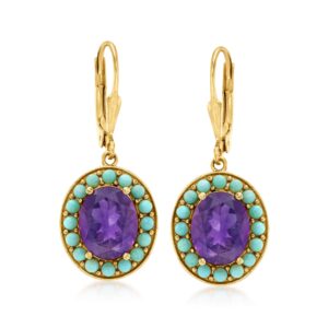 ross-simons turquoise and 5.00 ct. t.w. amethyst drop earrings in 18kt gold over sterling