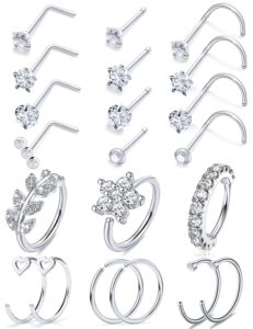 hoeudjo 20g nose rings for women surgical steel nose piercing jewelry hoop nose ring l shaped nose studs screw for men